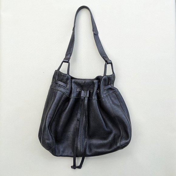 J. Jill | Bags | Jjill Large Black Pebbled Leather Drawstring Bucket ...